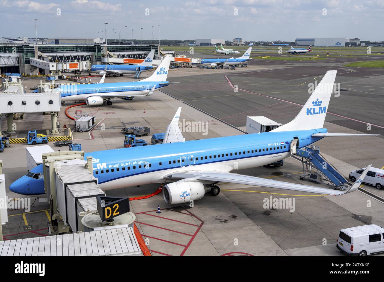 Amsterdam Schiphol Airport, aircraft at terminal, Gate D, check-in ...