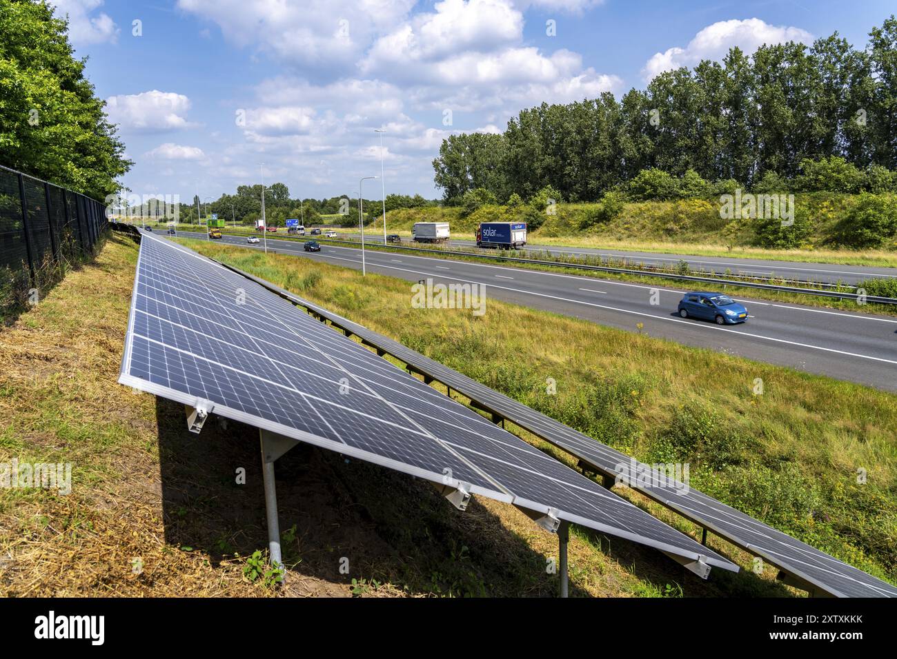 A58 motorway, photovoltaic systems were installed on the slopes to the ...