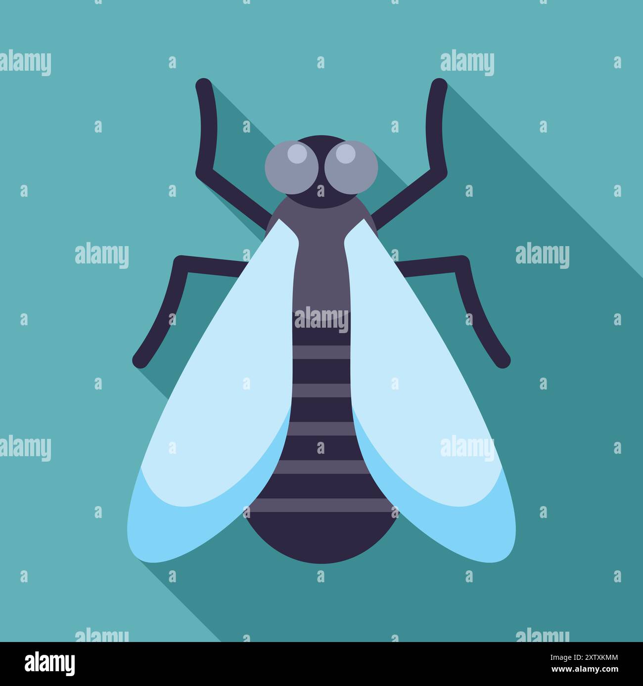 Big blue fly spreading its wings, simple flat vector illustration with ...