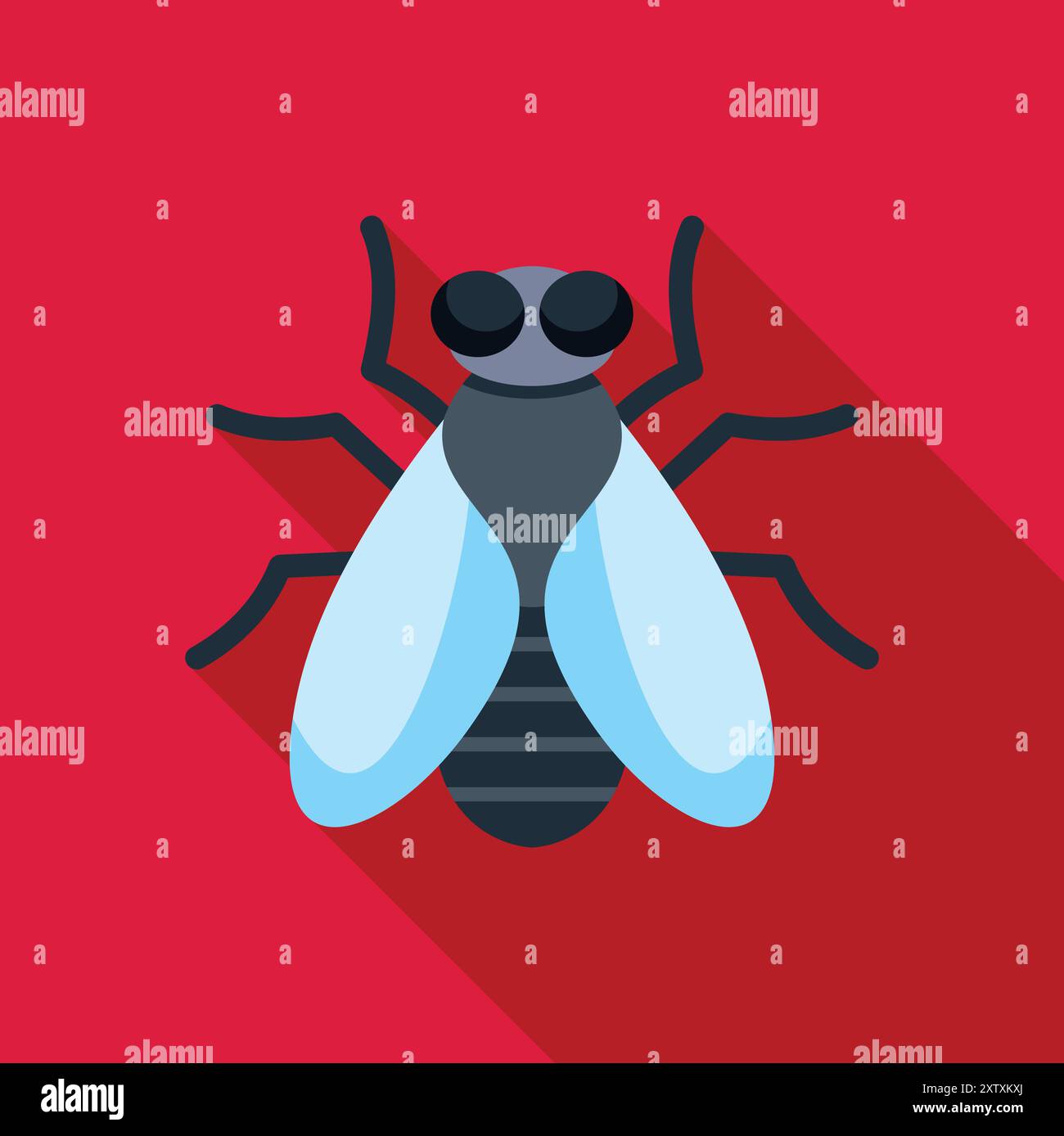 Illustration of a house fly spreading its wings on red background Stock ...