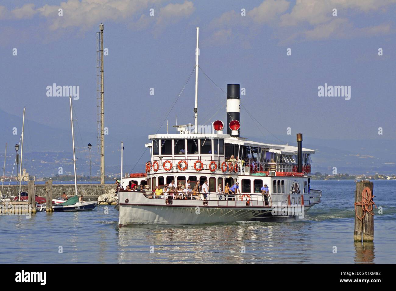 The tourist ship Italia on Lake Garda, Italy, paddle steamer, Europe ...