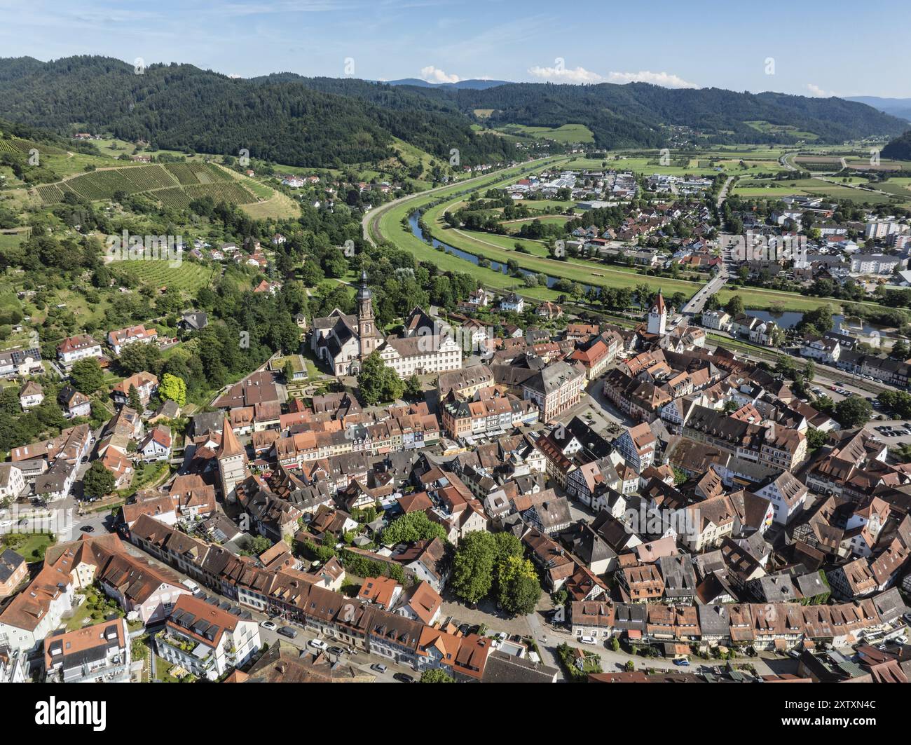 The old town centre of Gengenbach on the river Kinzig, aerial view ...