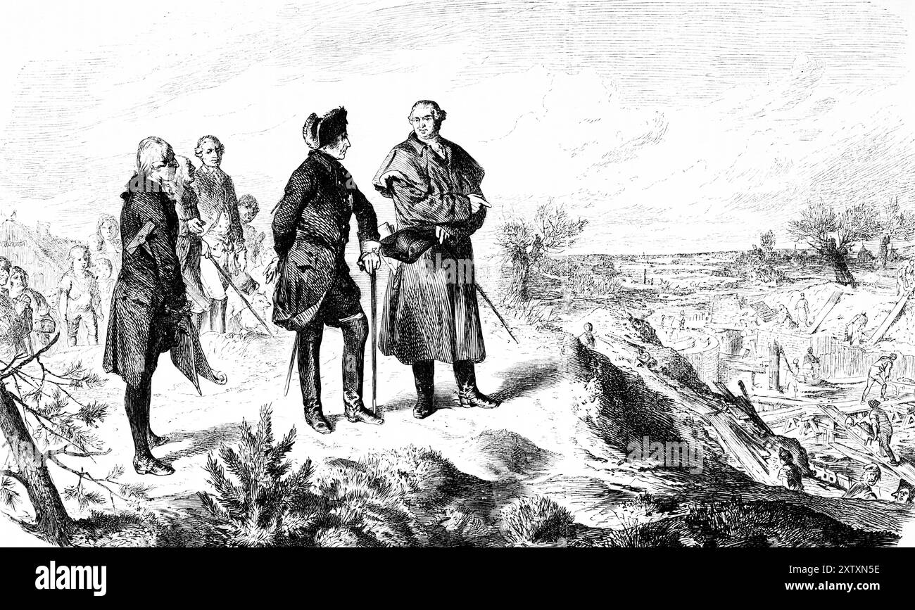 King Frederick II the Great inspects the construction of fortifications ...