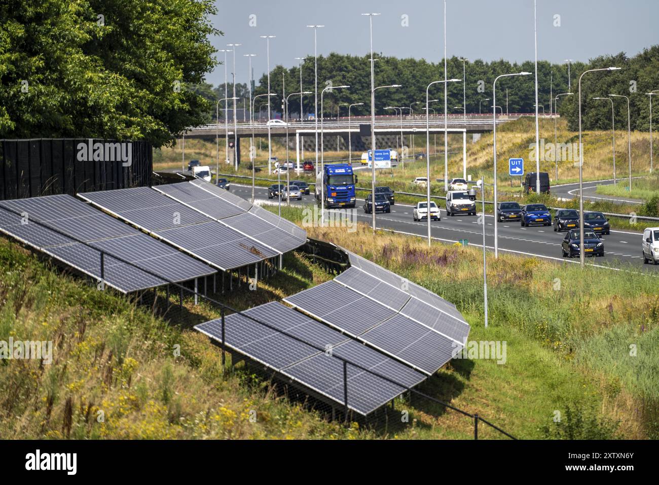 A58 motorway, photovoltaic systems were installed on the slopes to the ...