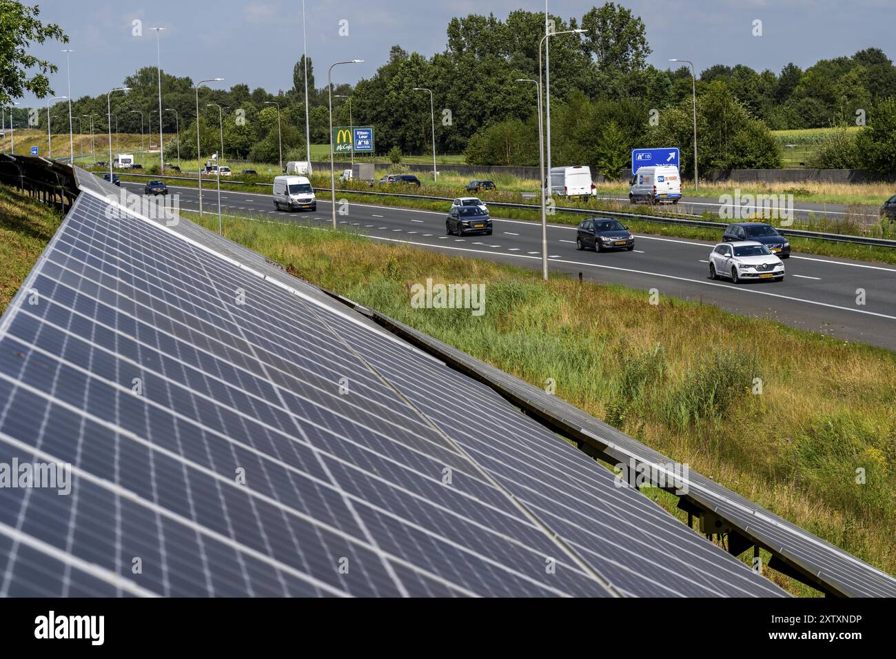 A58 motorway, photovoltaic systems were installed on the slopes to the ...
