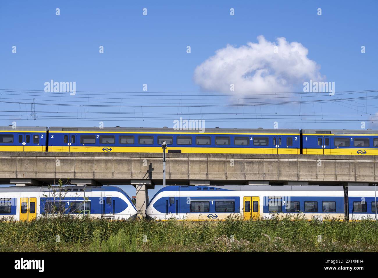 Trains of the Dutch railway, NS, Nederlandse Spoorwegen N.V., on a ...