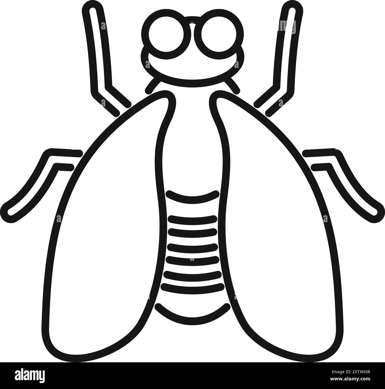 Simple line icon of a housefly with big eyes and striped body ...