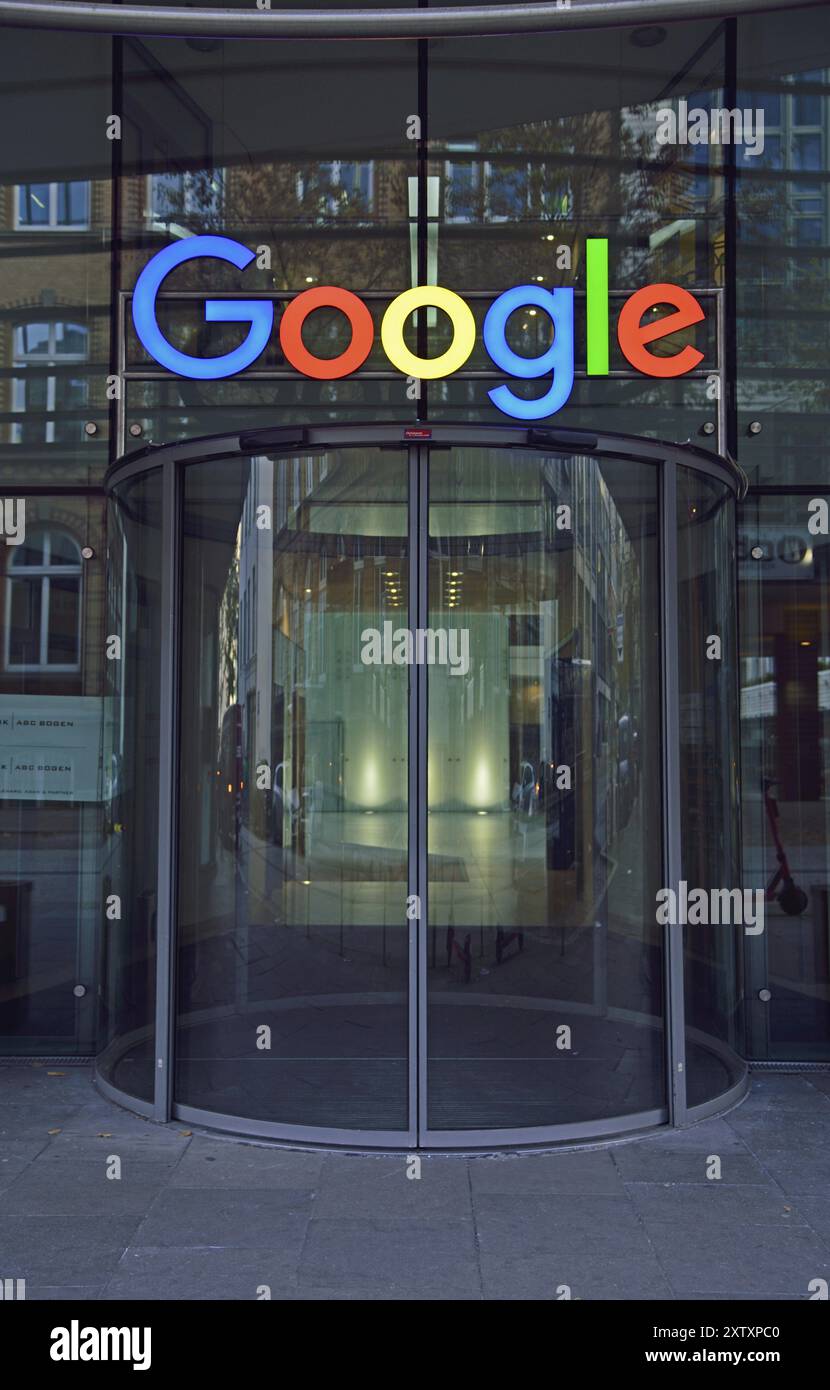 Europe, Germany, Hamburg, Google headquarters, entrance, neon sign ...