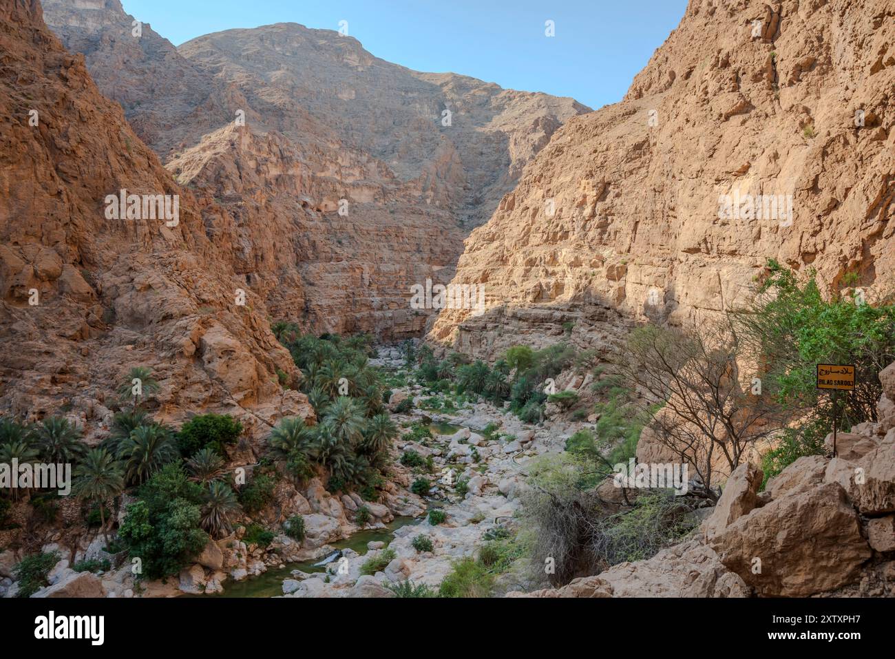 Scenic view of Wadi Ash Shab's gorge, river, and Aflaj Irrigation ...