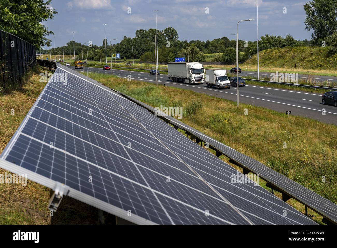 A58 motorway, photovoltaic systems were installed on the slopes to the ...