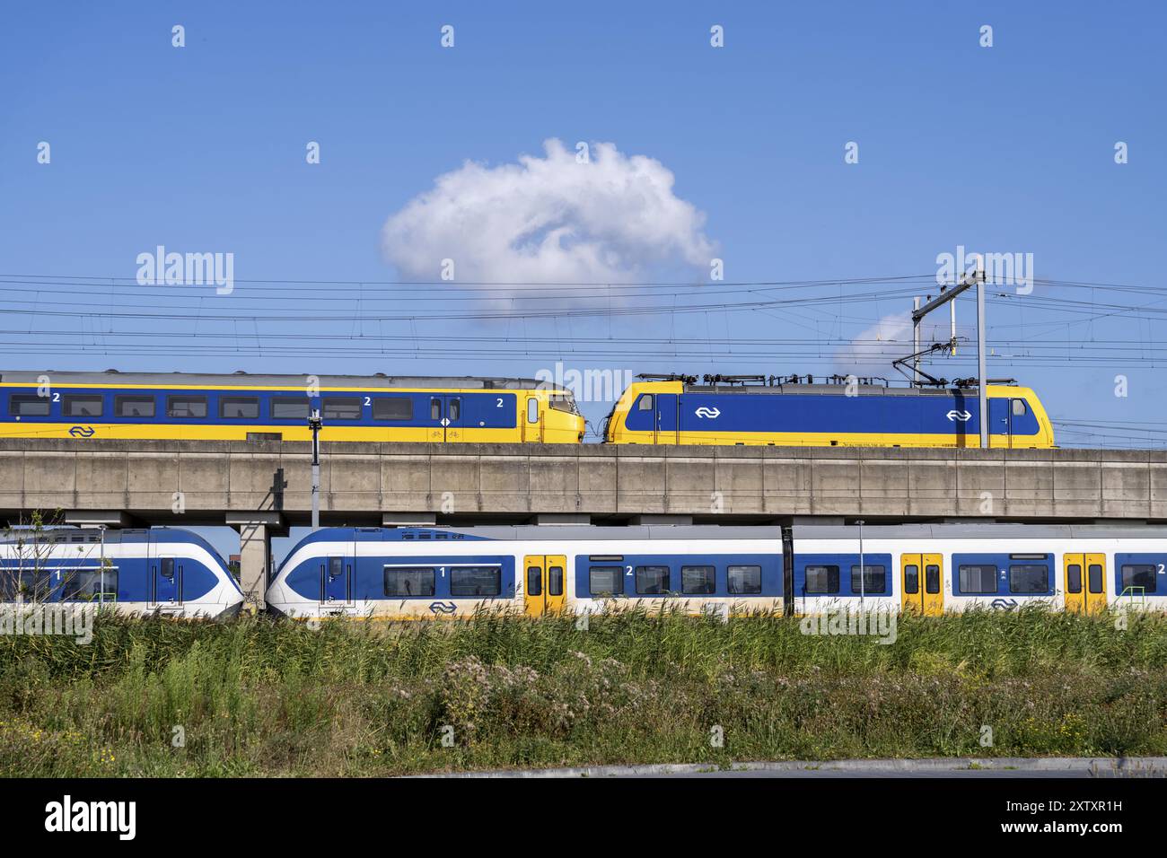 Trains of the Dutch railway, NS, Nederlandse Spoorwegen N.V., on a ...