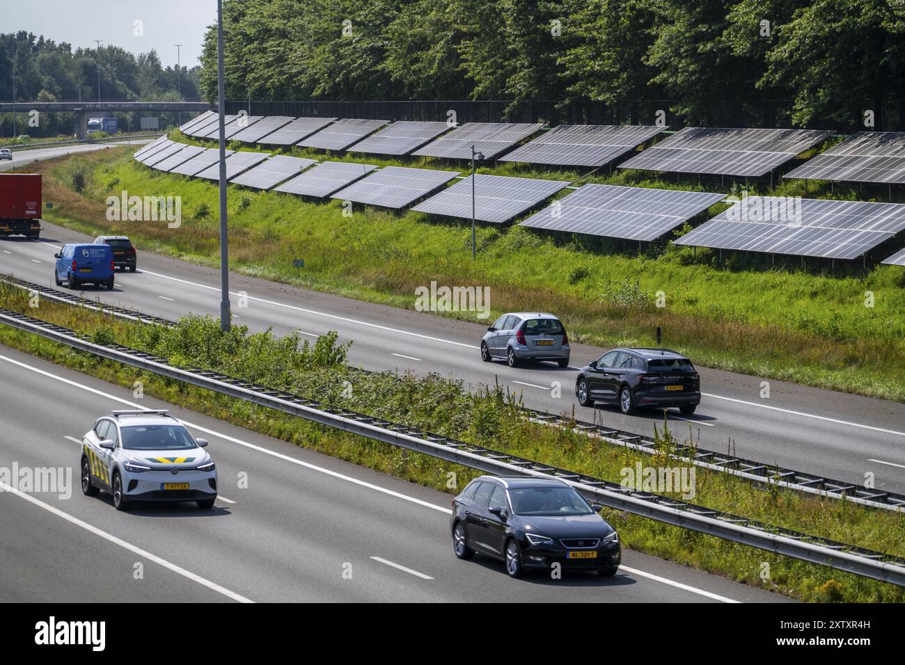 A58 motorway, photovoltaic systems were installed on the slopes to the ...