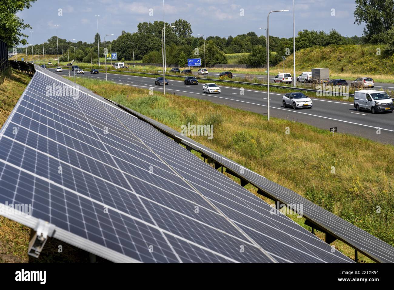 A58 motorway, photovoltaic systems were installed on the slopes to the ...