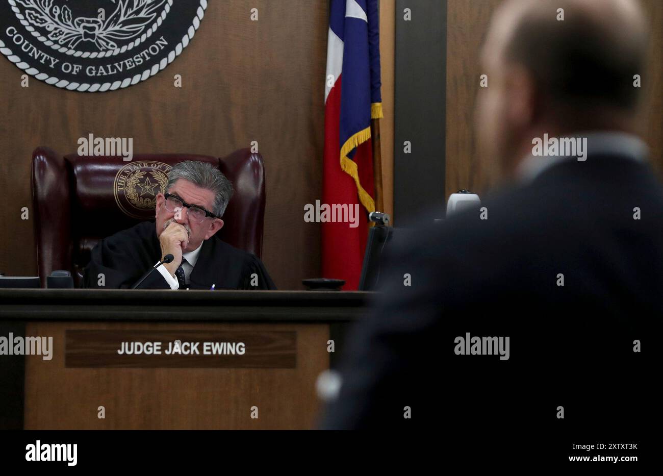 Galveston County Court No. 3 Judge Jack Ewing listens to an attorney's objection to a definition ...