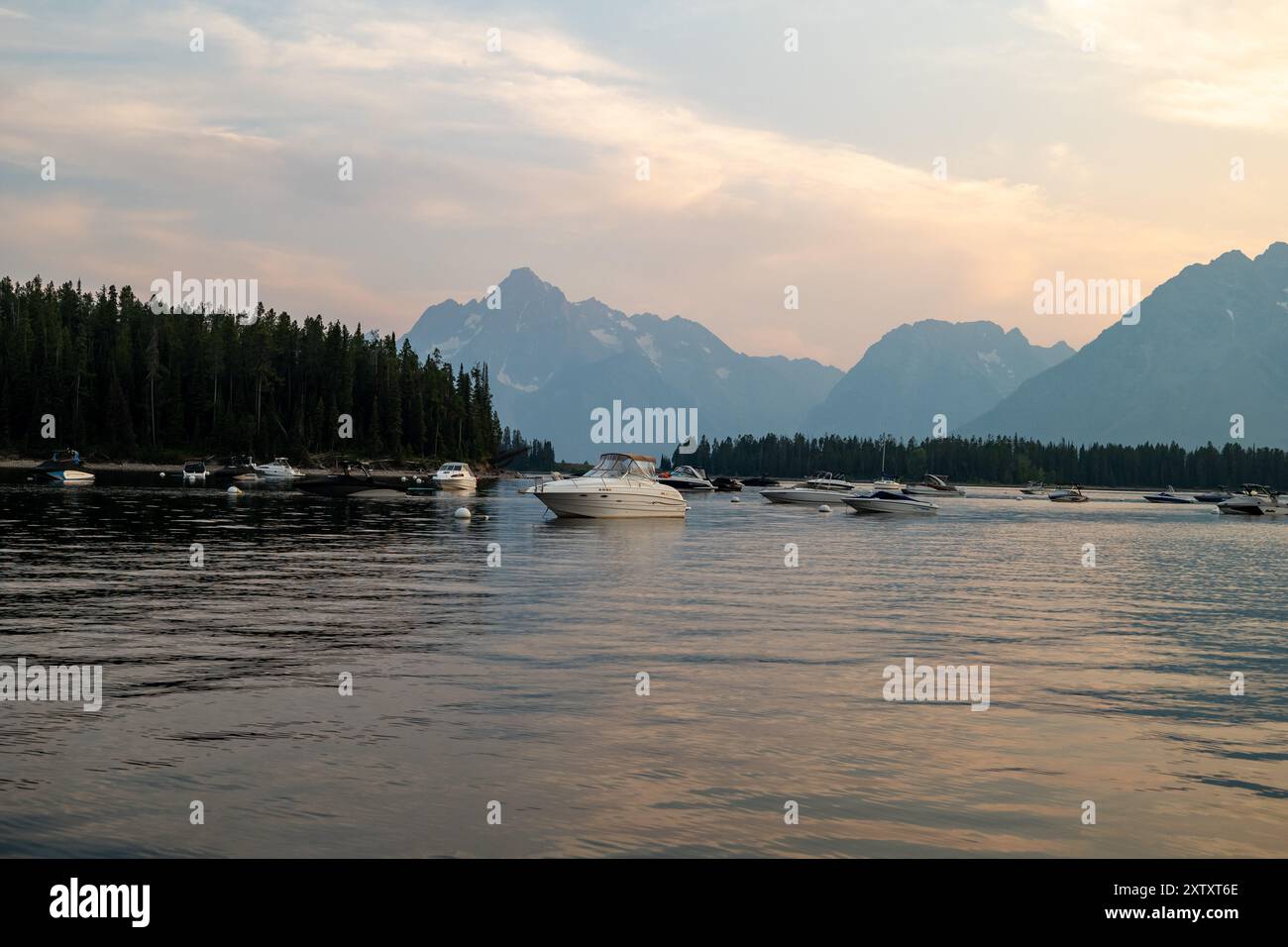 Colter Bay Harbor in Grand Teton National Park at Sunset Stock Photo ...
