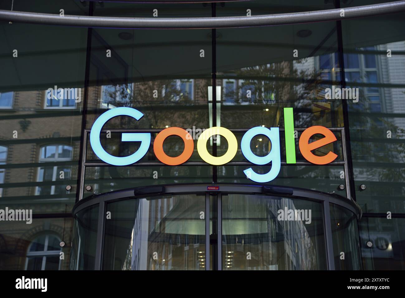 Europe, Germany, Hamburg, Google headquarters, entrance, neon sign ...