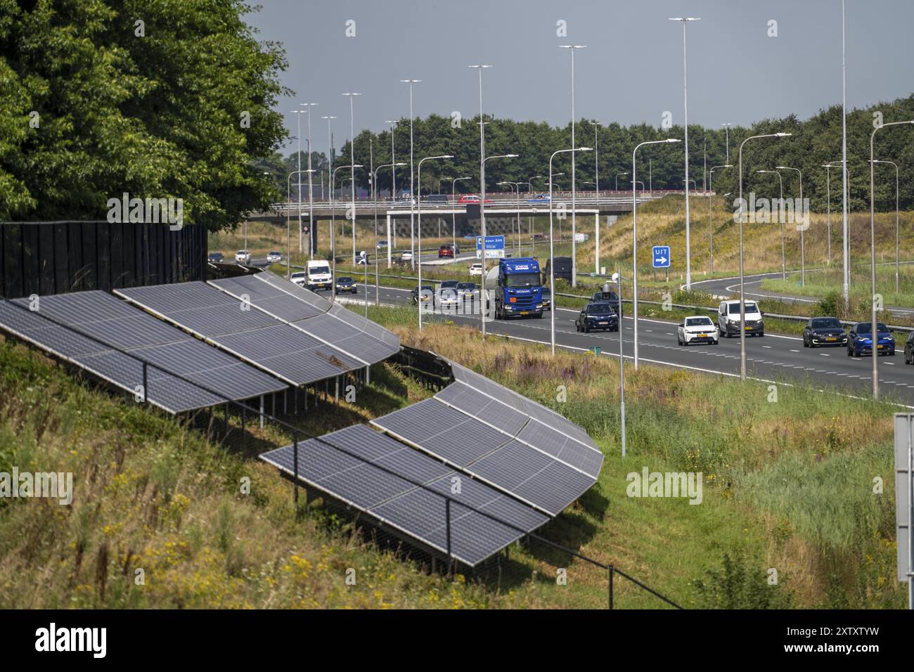 A58 motorway, photovoltaic systems were installed on the slopes to the ...