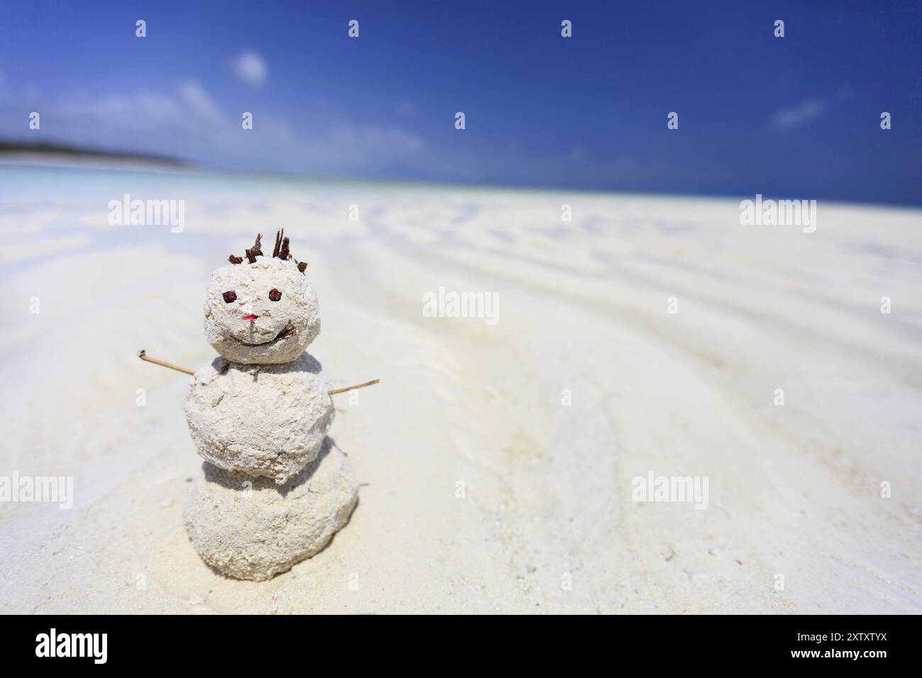 A snowman made of sand, La Digue, Indian Ocean, Seychelles, Africa ...
