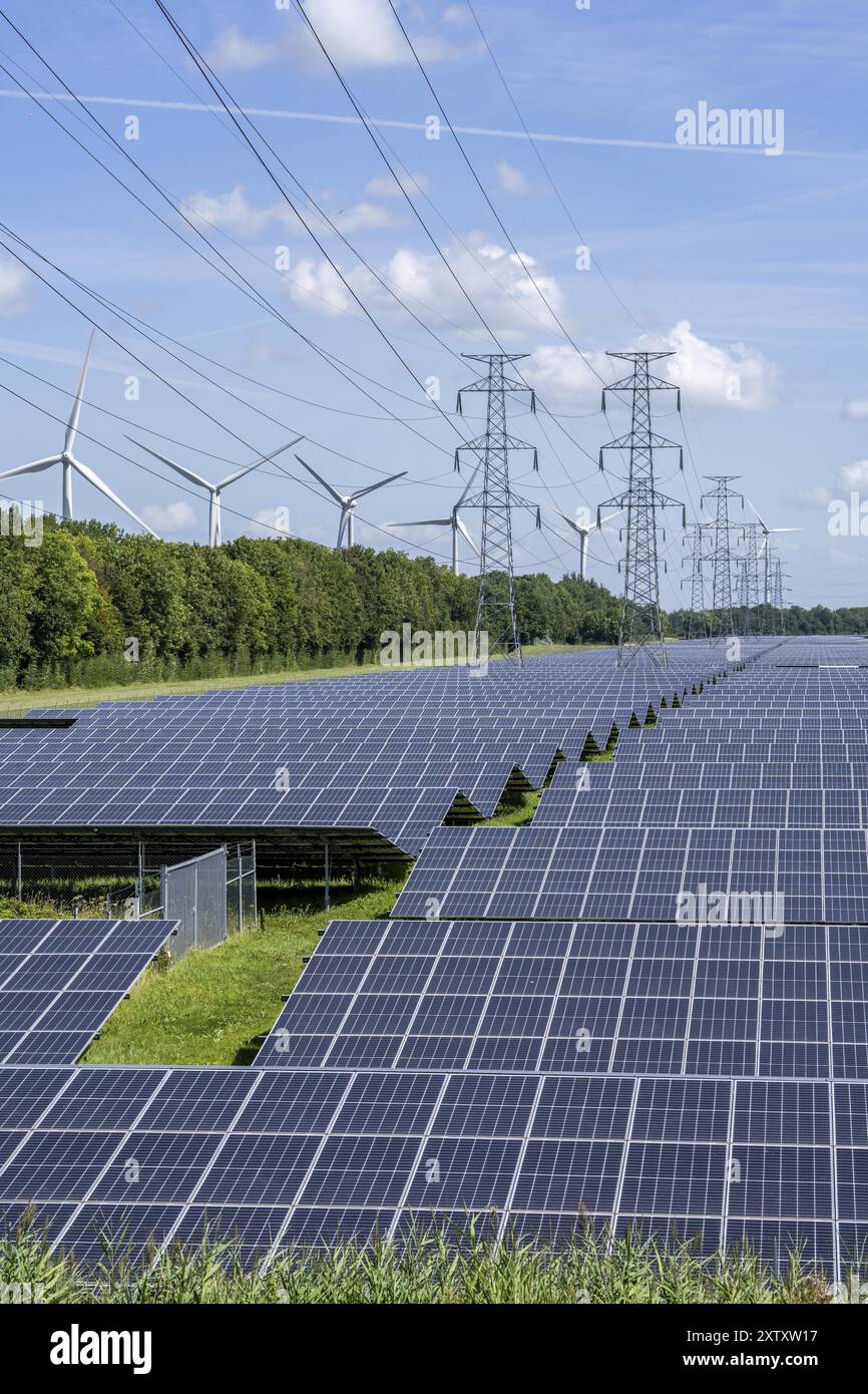 High-voltage power line route, the space underneath is used for a solar ...