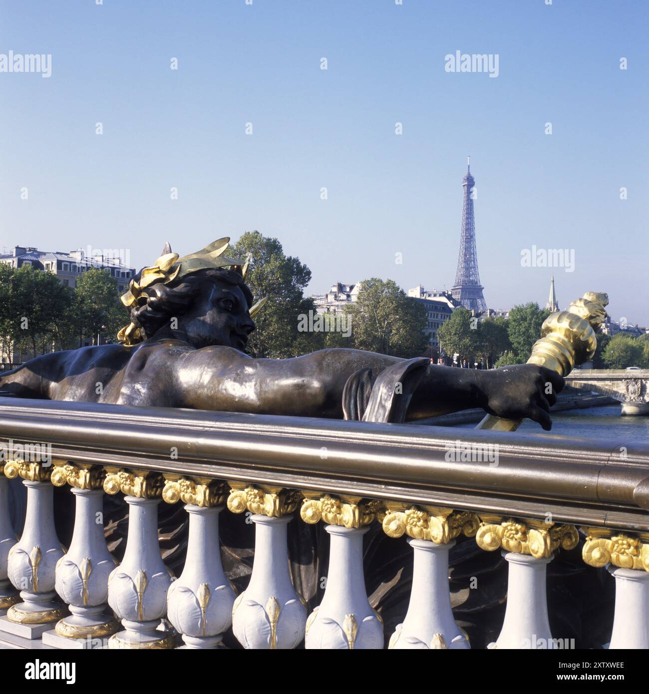 Pont Alexandre III and Eiffel Tower, Statue of the Nymphes de la Seine by Georges Recipon (1900 ...