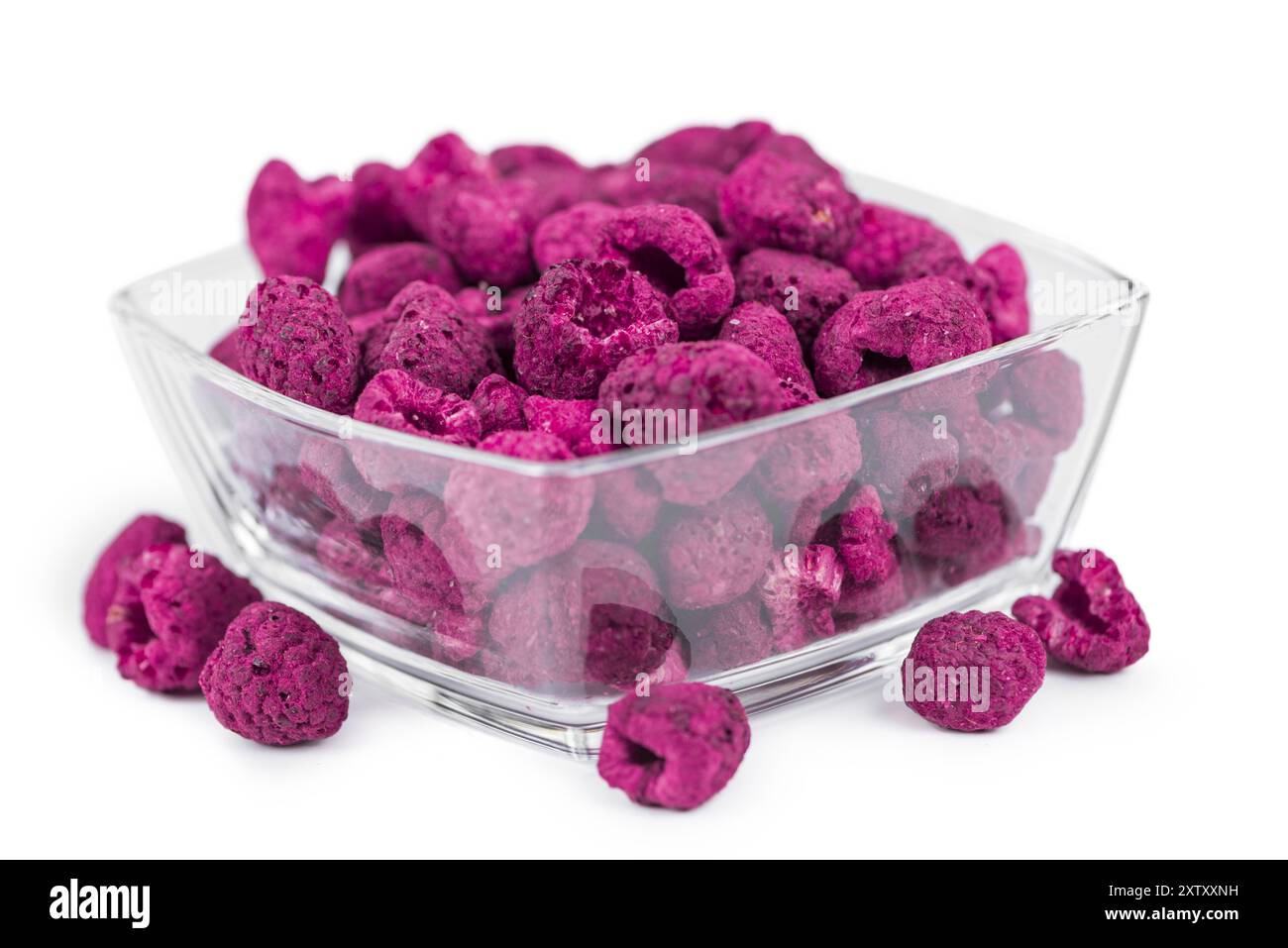 Portion of Dried Raspberries as detailed close-up shot isolated on ...