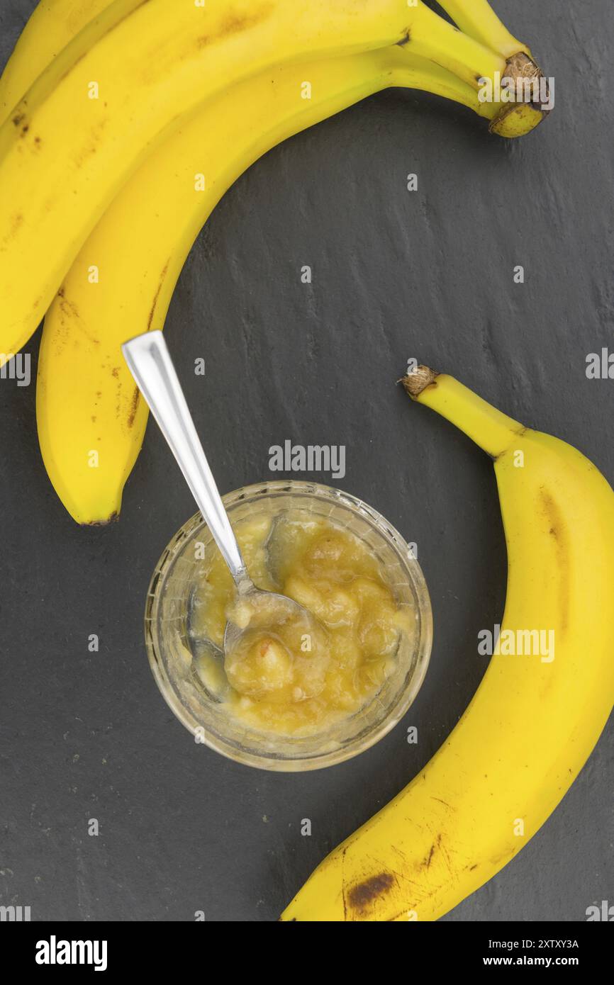 Mashed Bananas on a vintage background as detailed close-up shot ...