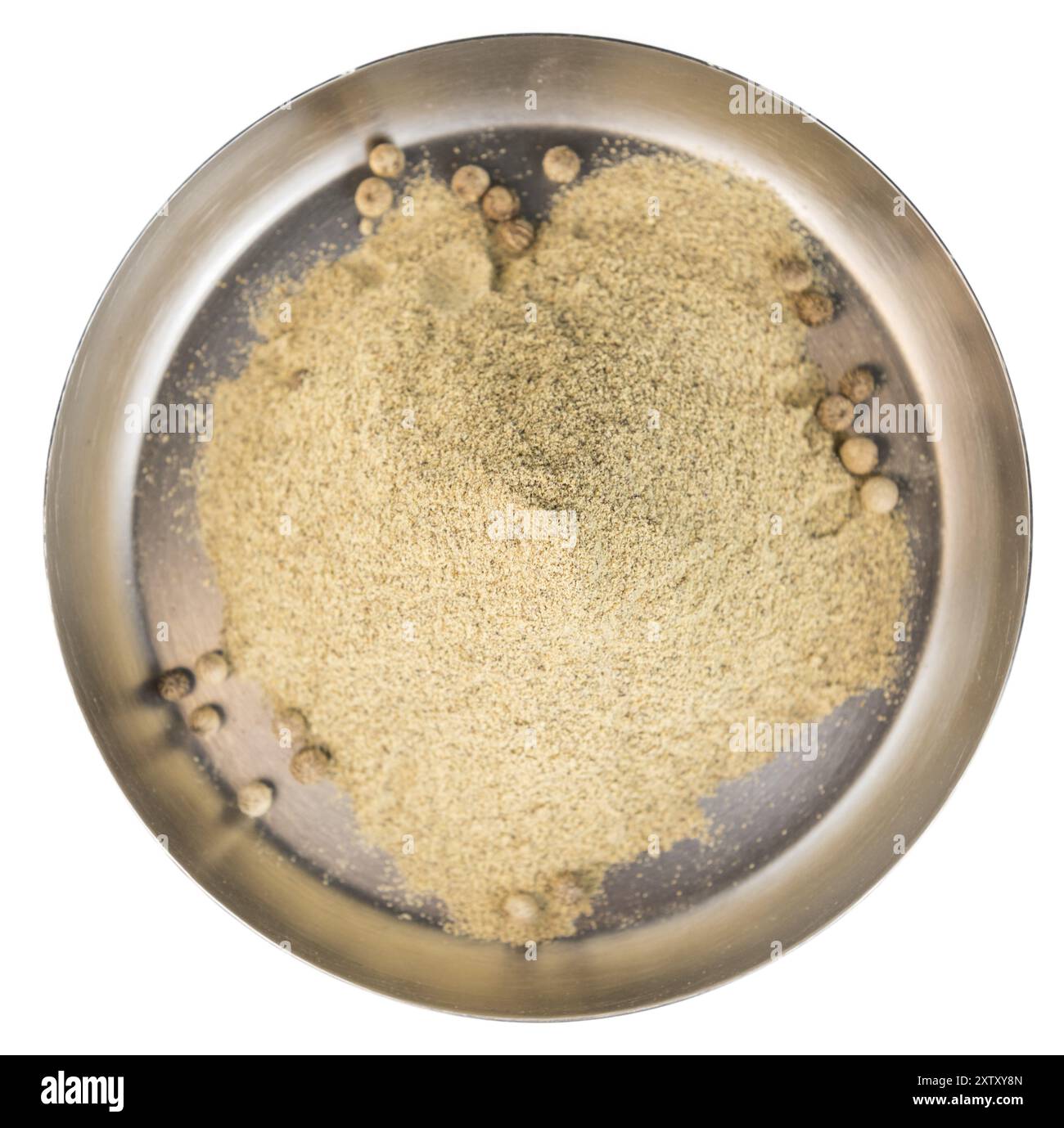 Portion of White Pepper as detailed close-up shot isolated on white ...