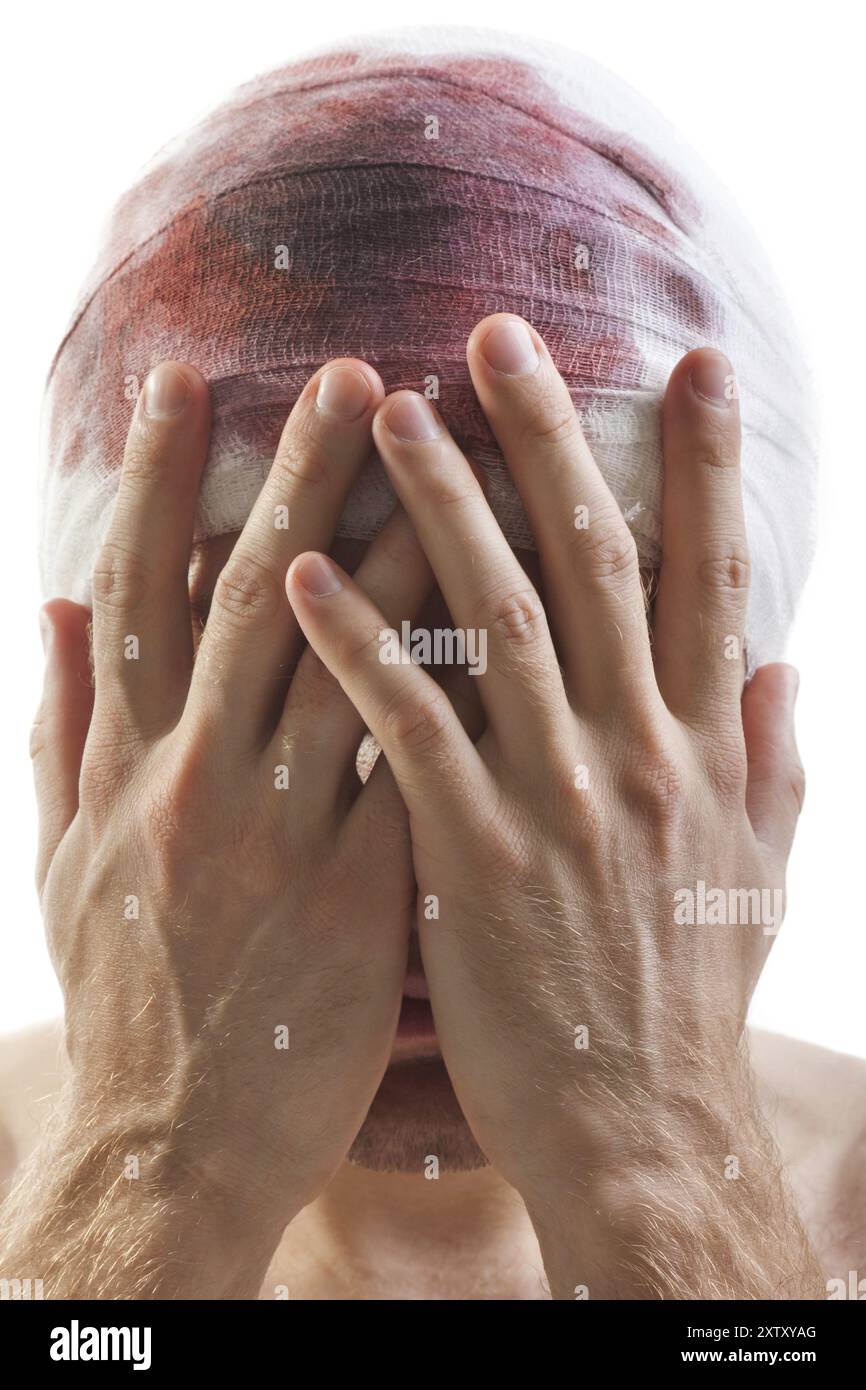 Bandage on human brain concussion blood wound head Stock Photo - Alamy