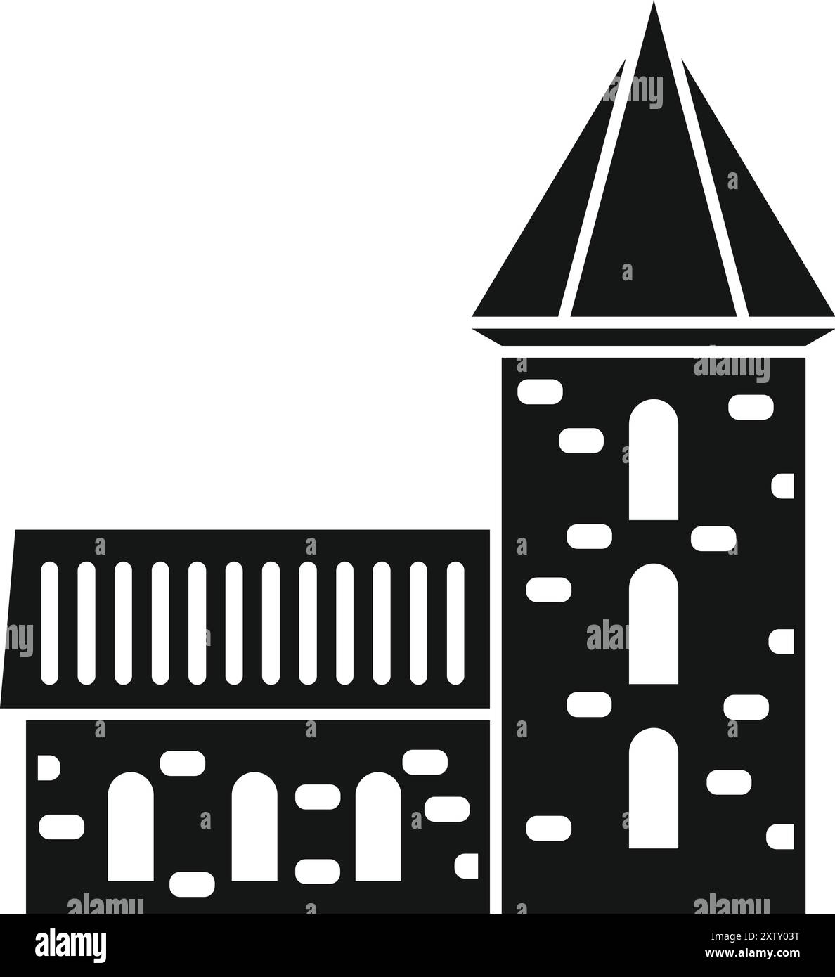 Simple icon representing a medieval church building with arches and a ...