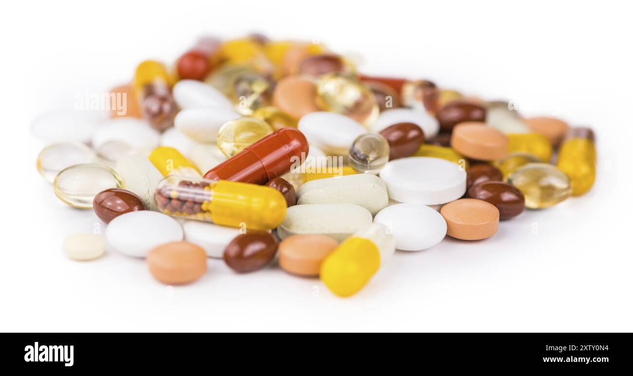 Drugs as detailed close-up shot (selective focus) isolated on white ...