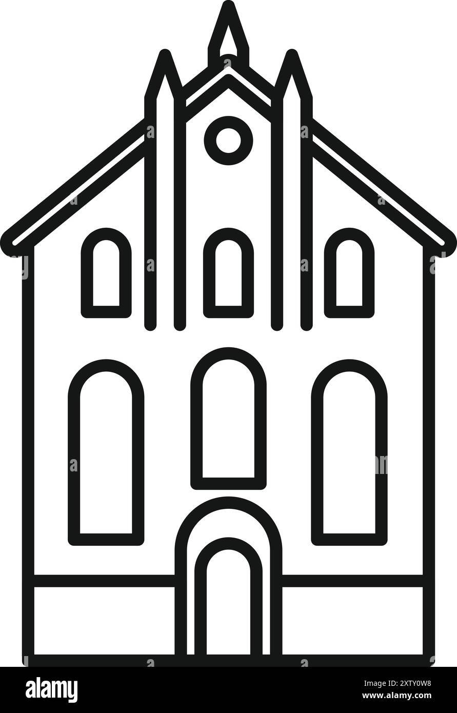 Simple line art illustration of a small church building facade ...
