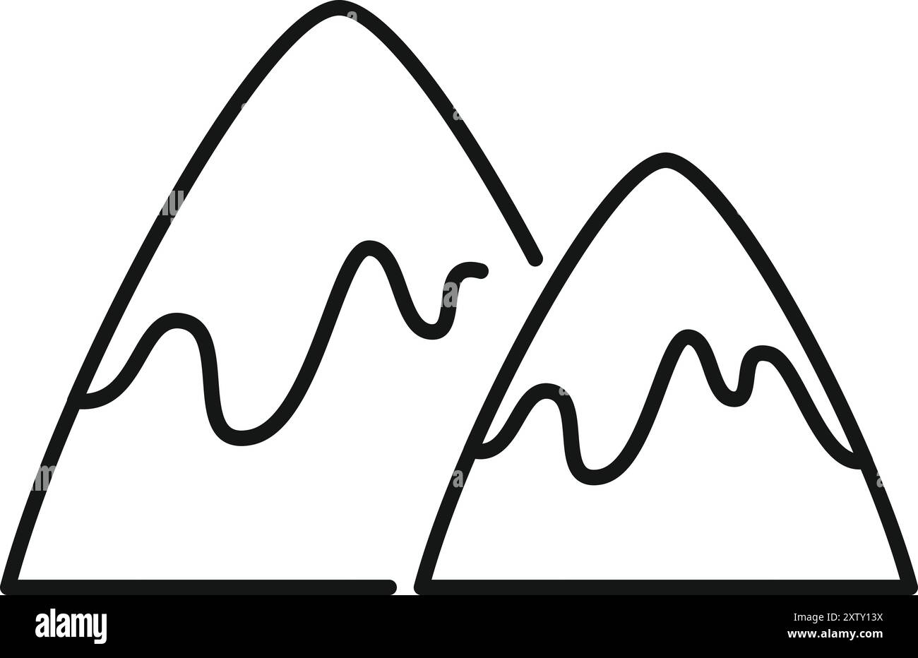 Simple line drawing depicting two mountain peaks covered with snow ...