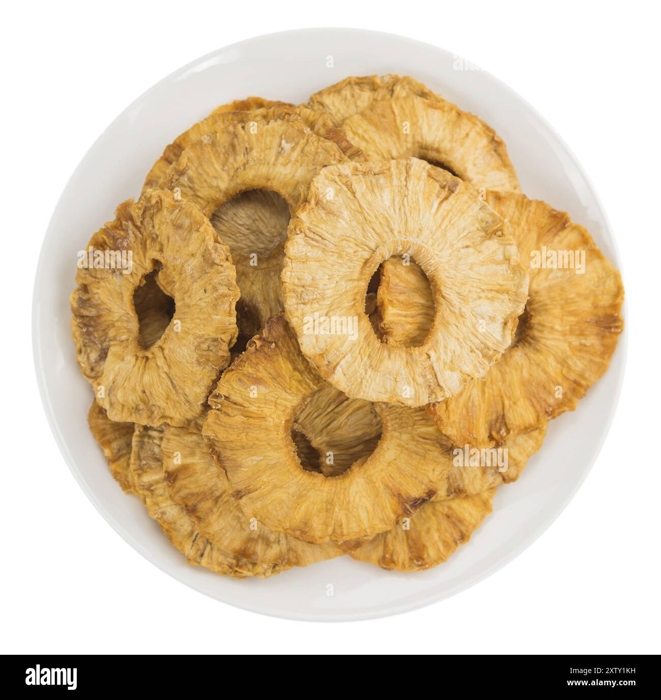 Fresh made Dried Pineapple Rings isolated on white background, close-up ...