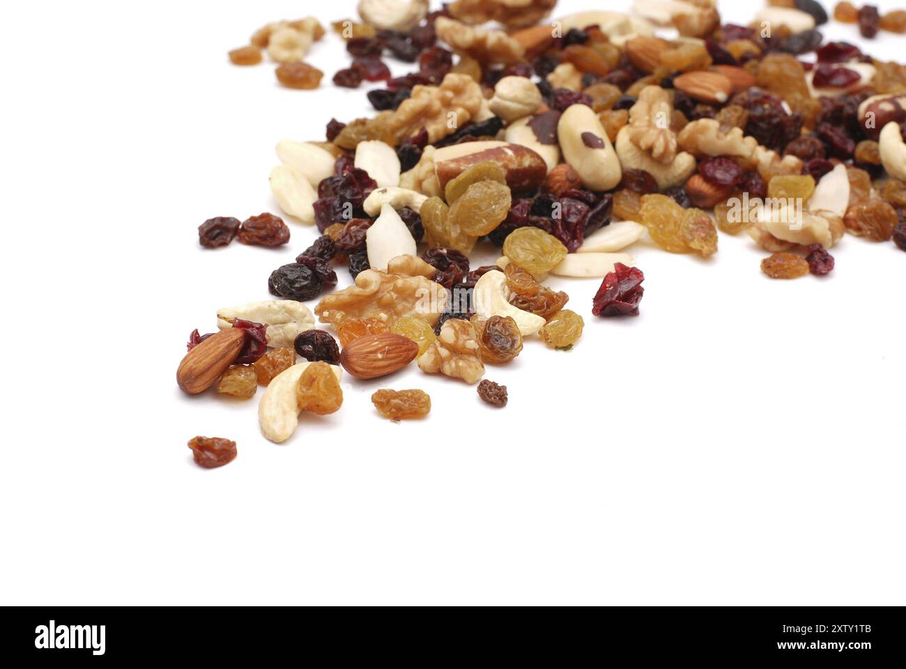 Mixture of nuts, dry fruits, healthy food, white background Stock Photo ...