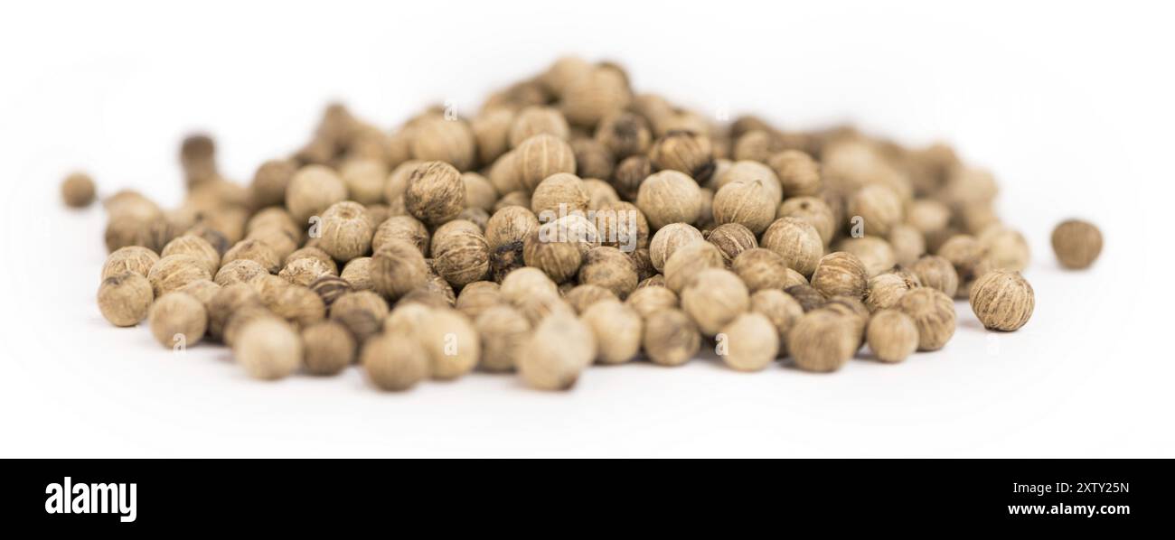 Portion of White Pepper as detailed close-up shot isolated on white ...