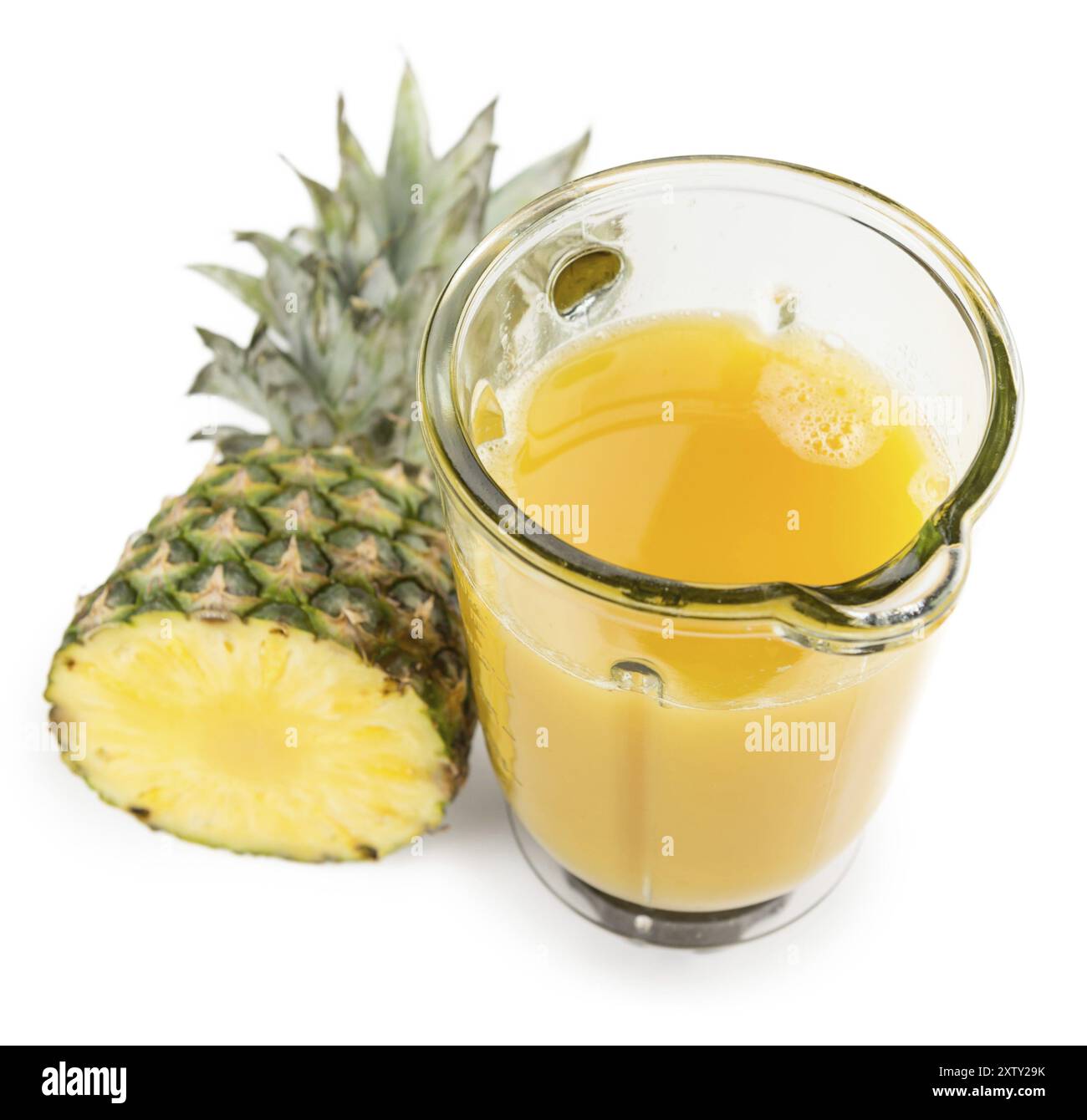 Fresh made Pineapple Juice isolated on white background, close-up shot ...