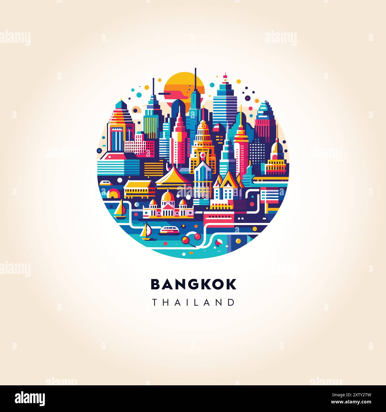 Bangkok City Vibrance: Colorful Circle Vector Illustration of Thailand ...