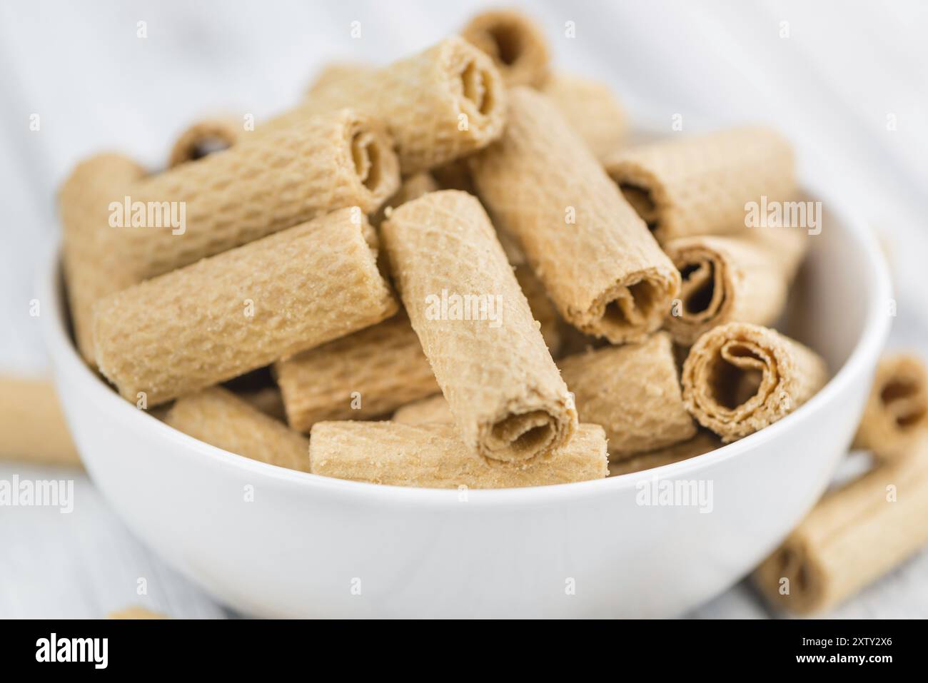 Fresh made Sweet Wafers on a vintage background as detailed close-up ...