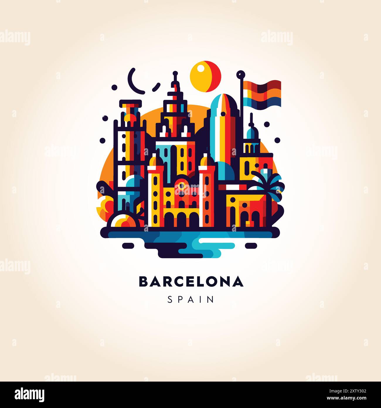 Barcelona Skyline: Colorful Abstract Warm-Toned Vector Illustration ...
