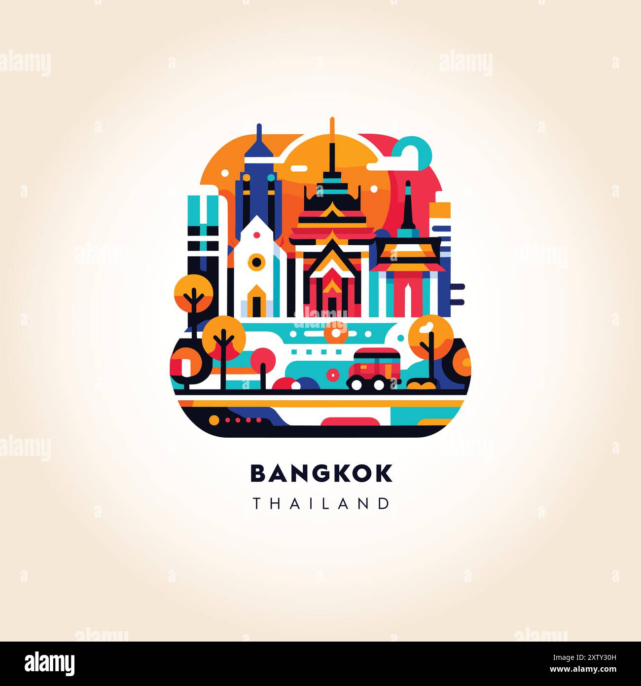 Bangkok City Vibrance: Colorful Circle Vector Illustration of Thailand ...