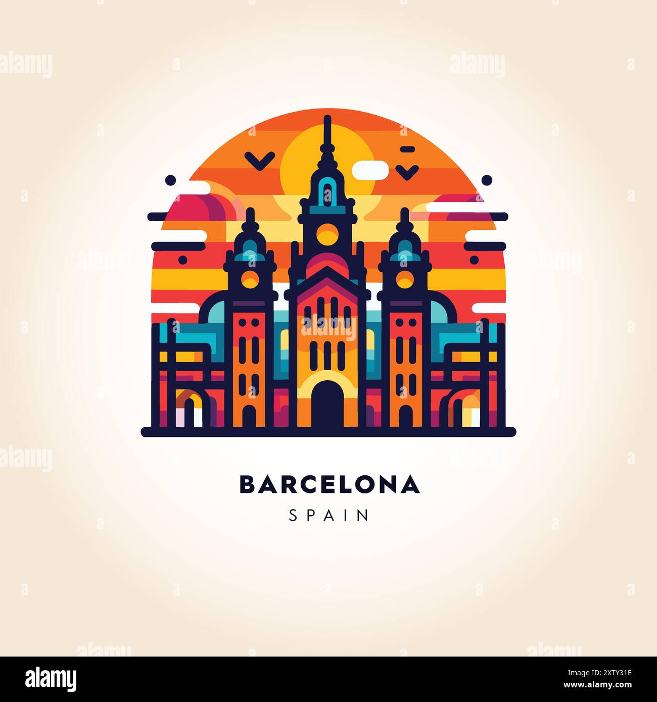 Barcelona Skyline: Colorful Abstract Warm-Toned Vector Illustration ...