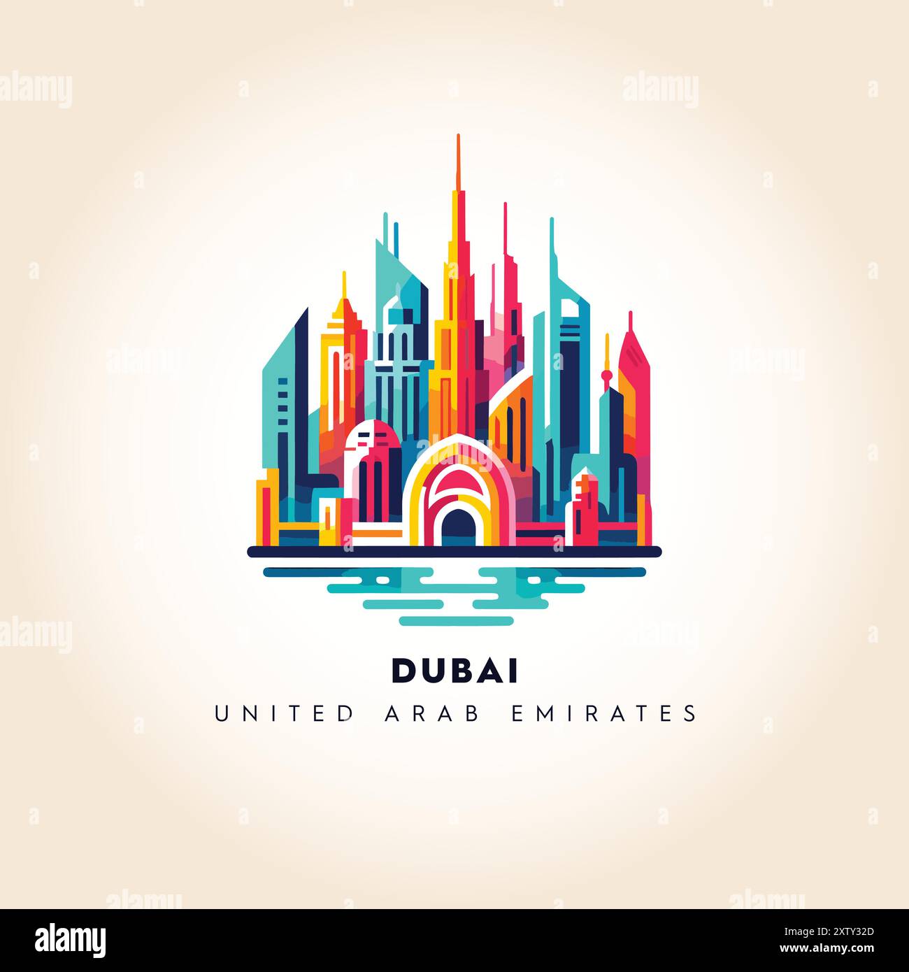 Dubai Modernity: Vibrant Vector Skyline with Iconic UAE Landmarks Stock ...