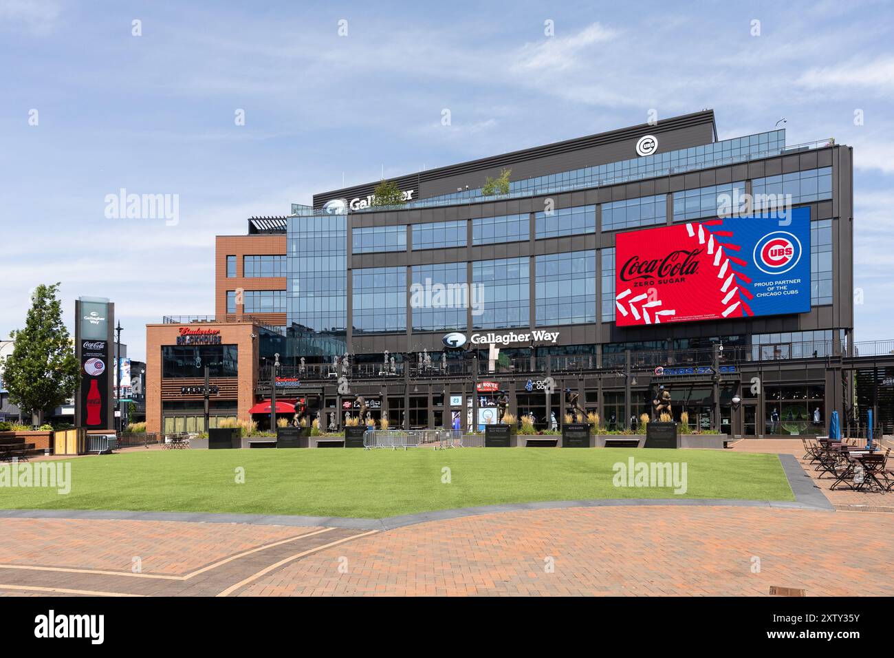 The chicago cubs logo at wrigley field baseball stadium facade hi-res ...
