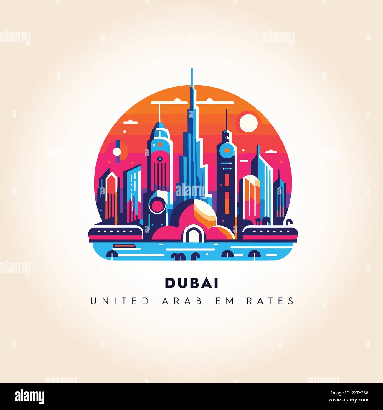 Dubai Modernity: Vibrant Vector Skyline with Iconic UAE Landmarks Stock ...