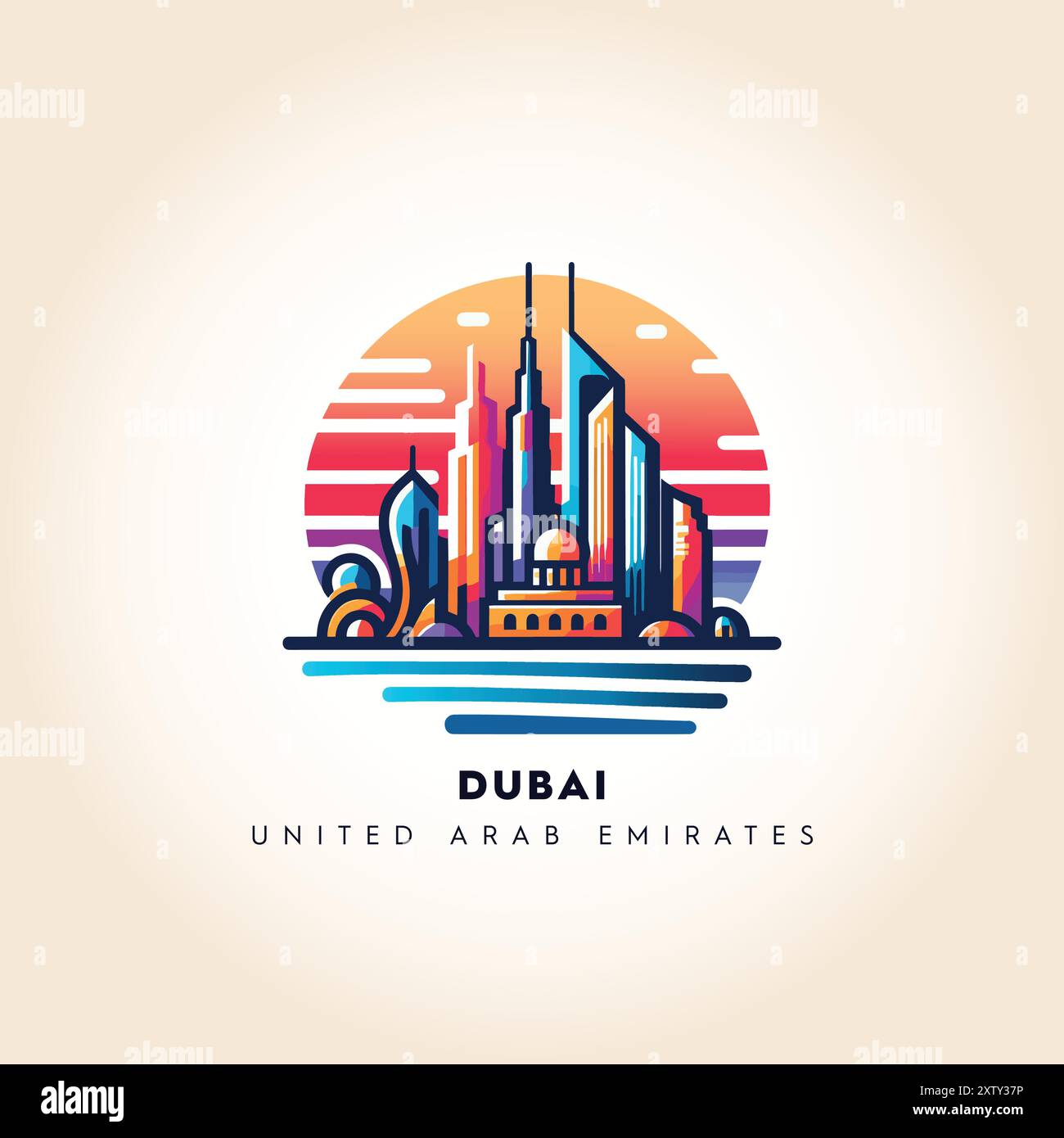 Dubai Modernity: Vibrant Vector Skyline with Iconic UAE Landmarks Stock ...