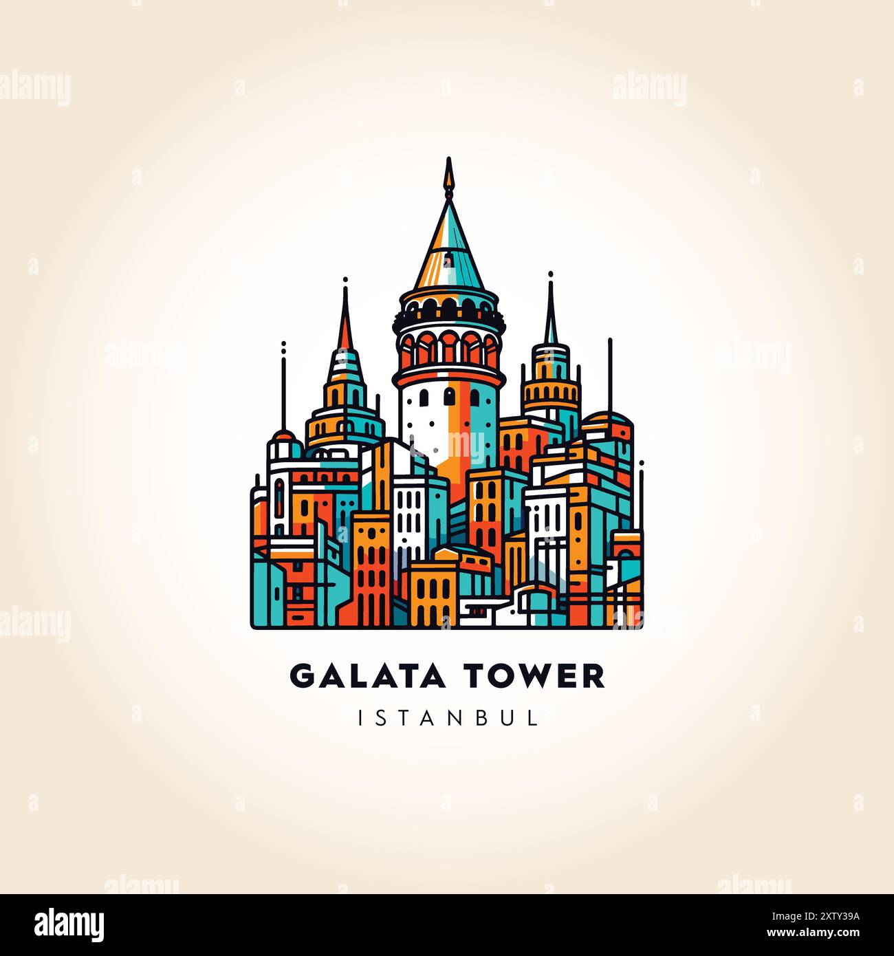 Galata Tower Majesty: Istanbul's Historic Landmark in Colorful Vector ...