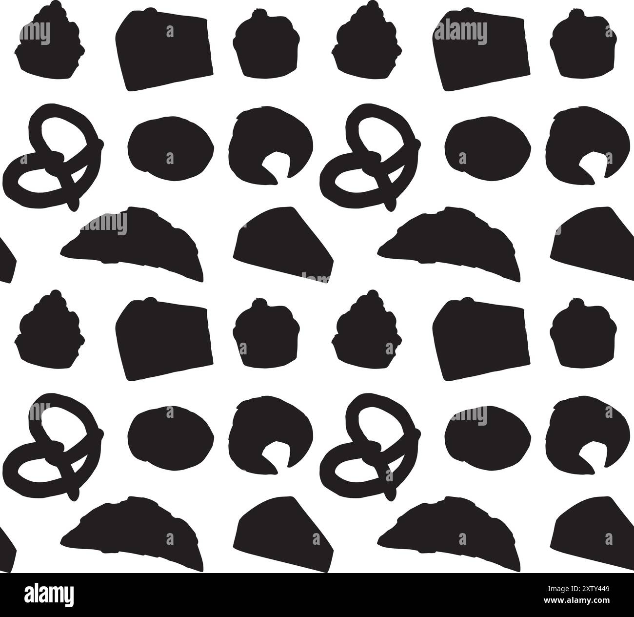 Vector seamless pattern of hand drawn bakery pies silhouette isolated ...