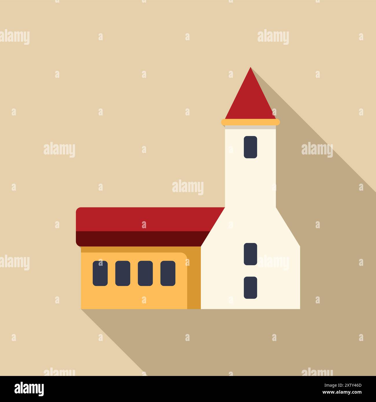 Colorful vector illustration of a small church building with a red roof ...