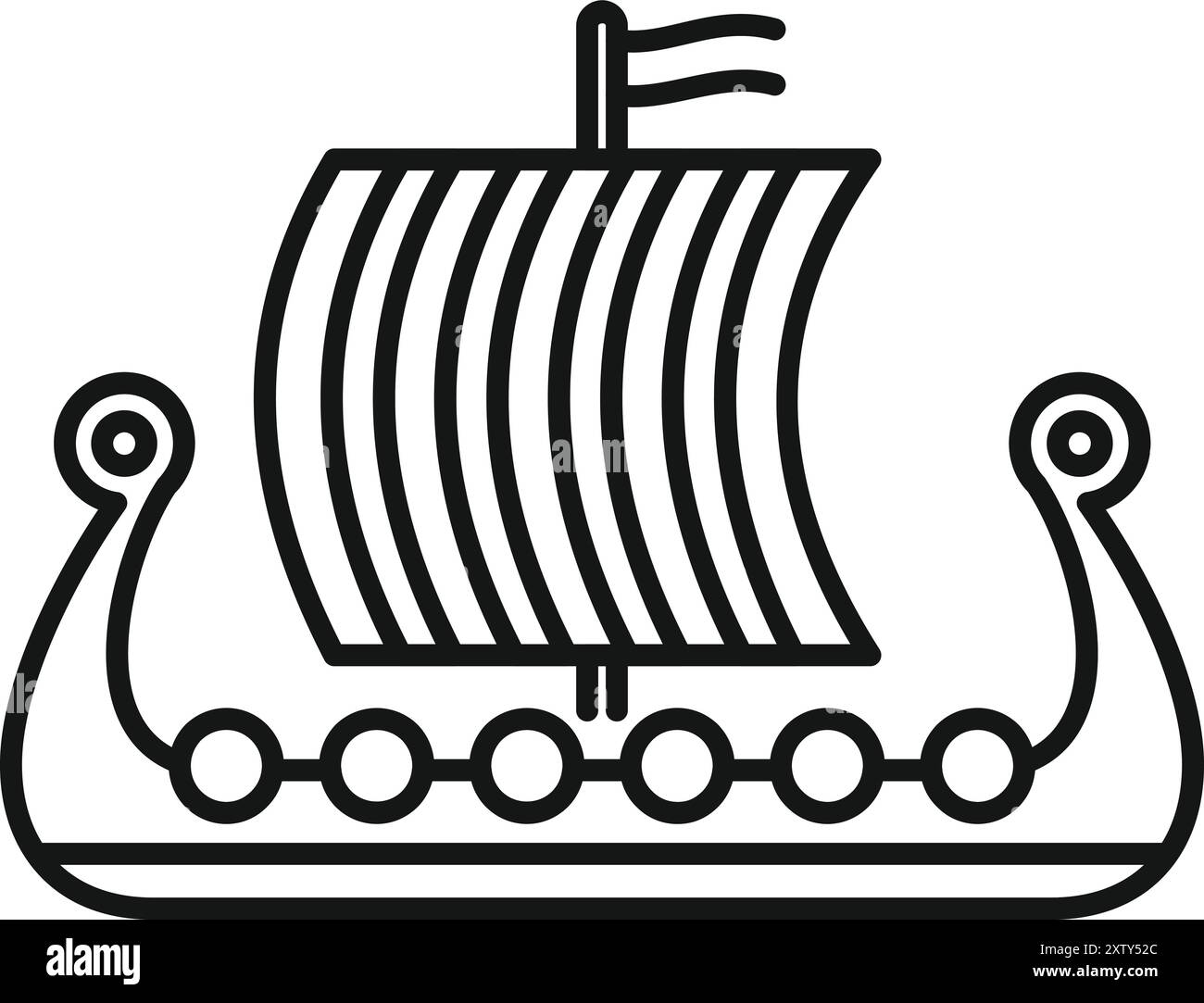 Line art icon of a drakkar viking ship sailing on the sea with full ...