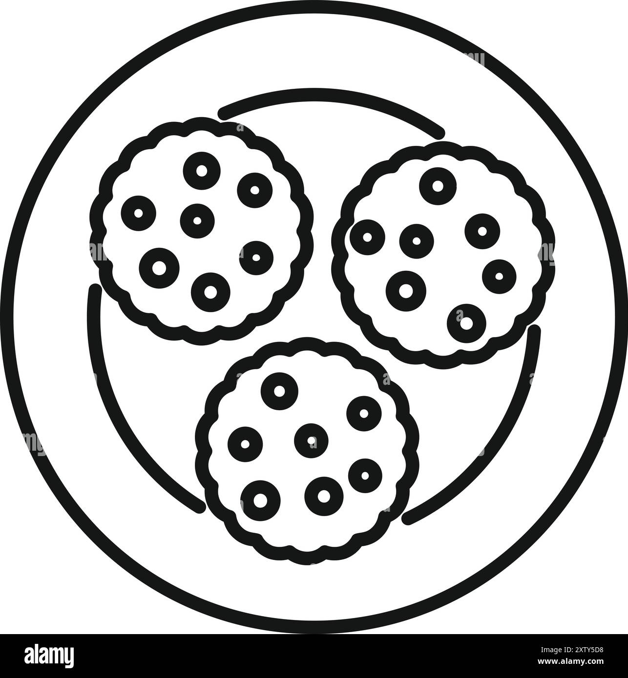 Plate showing three chocolate chip cookies baking food icon Stock ...